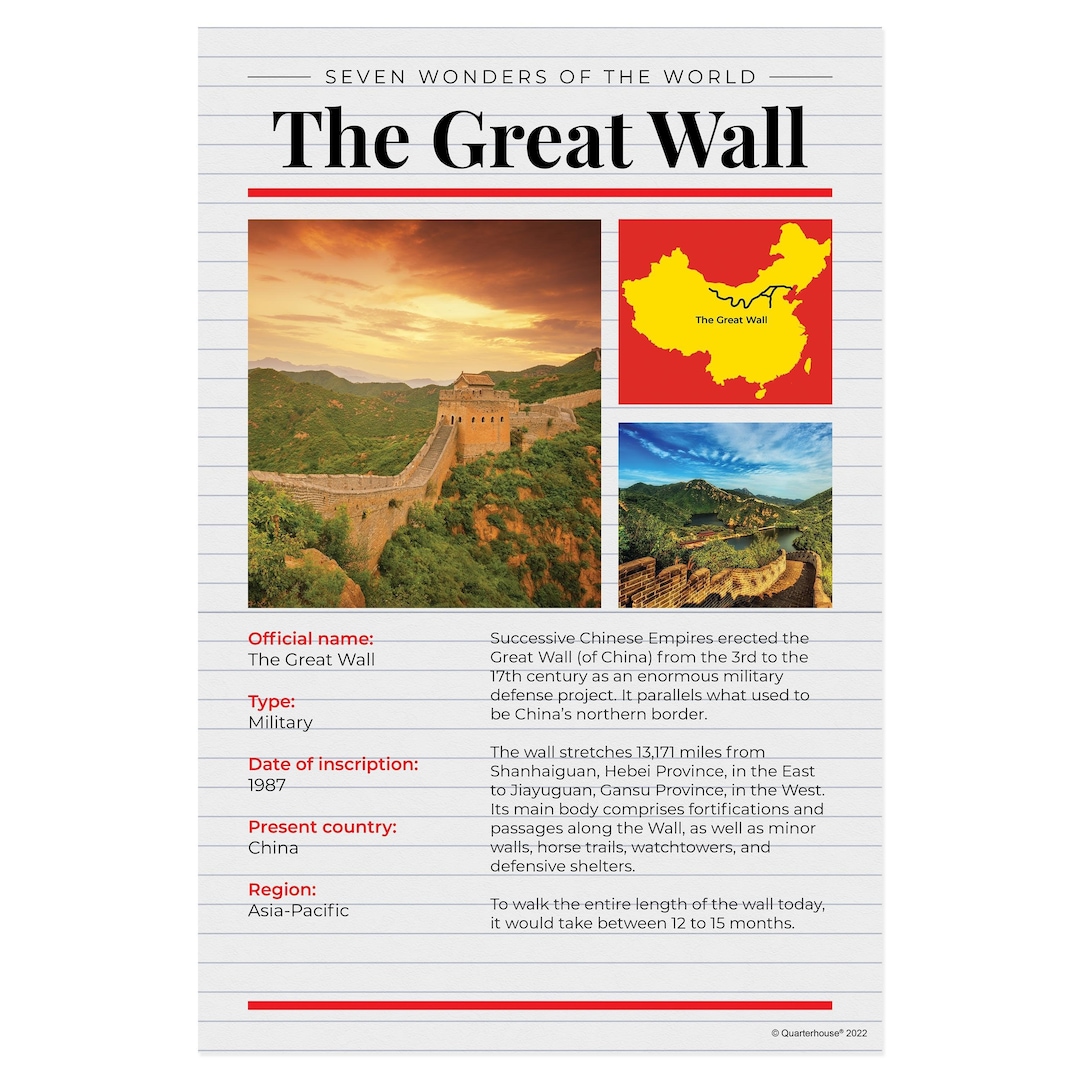 Quarterhouse 7 Wonders - the Great Wall Poster, Social Studies ...