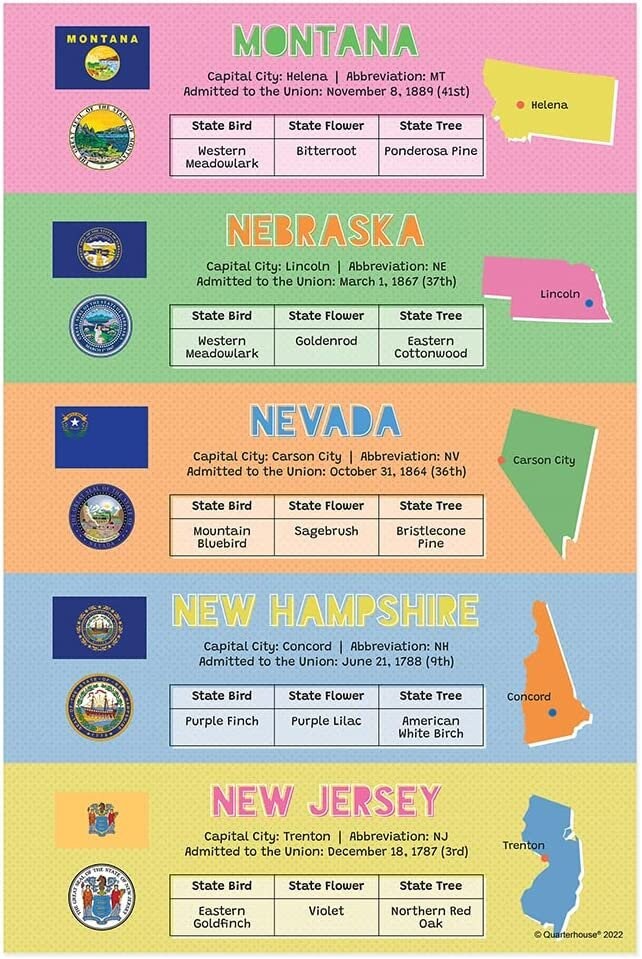 Quarterhouse 50 States of America Poster Set, Social Studies Classroom ...