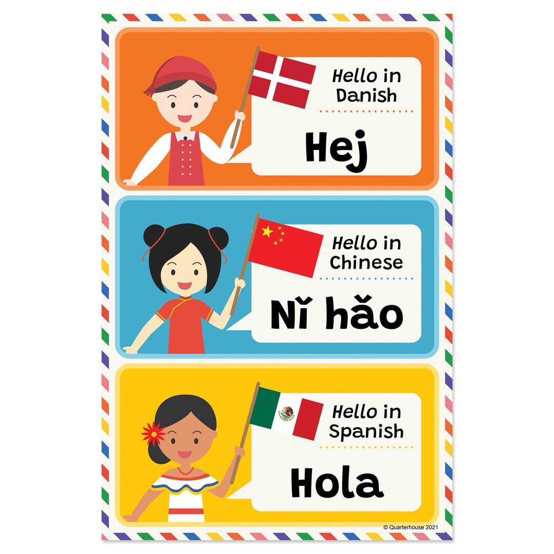 Quarterhouse Hello in Danish, Chinese, and Spanish Poster, Foreign ...
