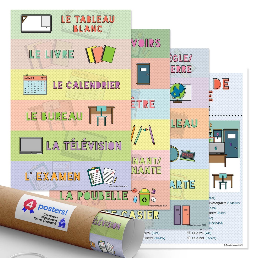 Quarterhouse Common Classroom Items (french) Poster Set, French - ESL ...