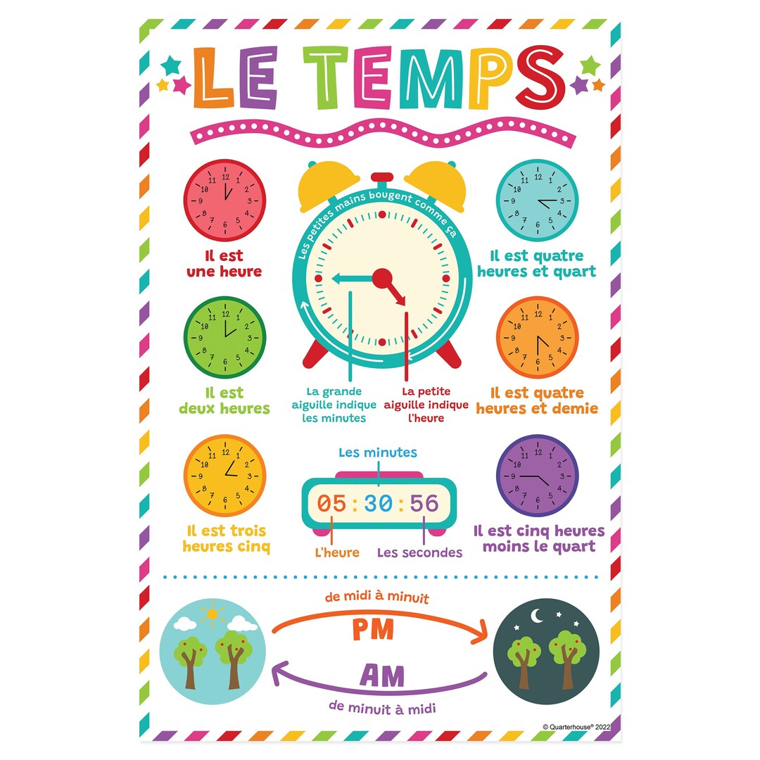 Quarterhouse Beginner French - Time Poster, French and ESL Classroom ...