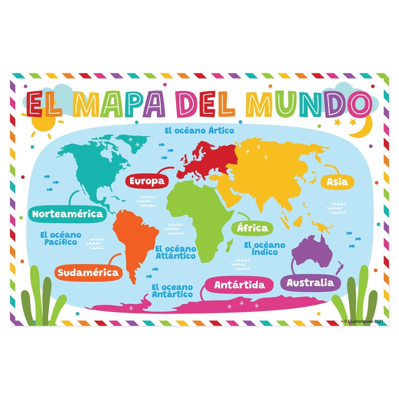 Quarterhouse Beginner Spanish - World Map Poster, Spanish and ESL ...