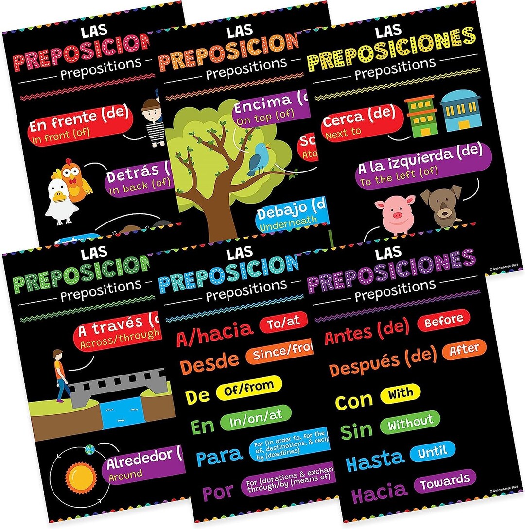 Quarterhouse Spanish Prepositions Poster Set, Spanish - ESL Classroom ...