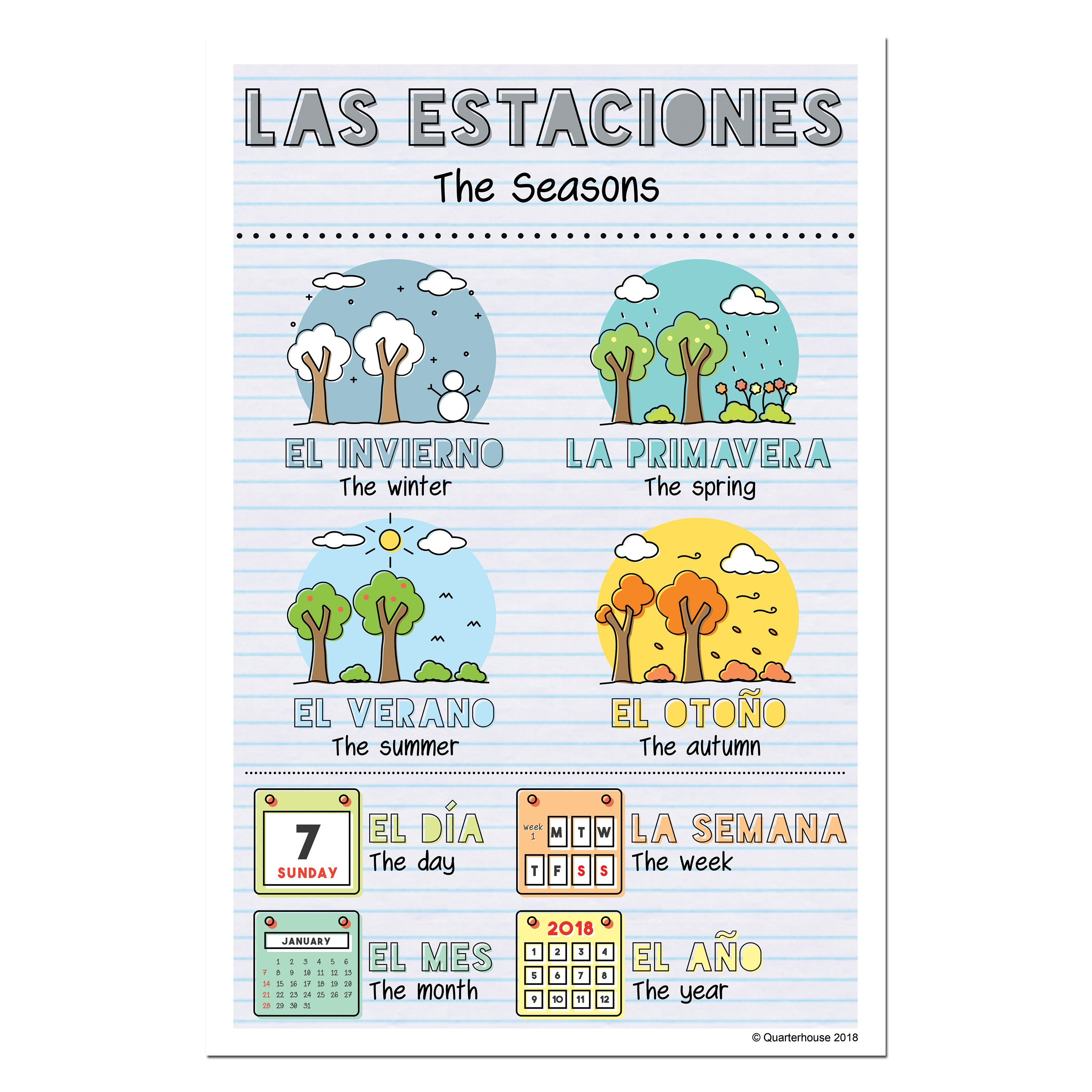 Quarterhouse Spanish Vocabulary - Seasons Poster, Spanish and ESL ...
