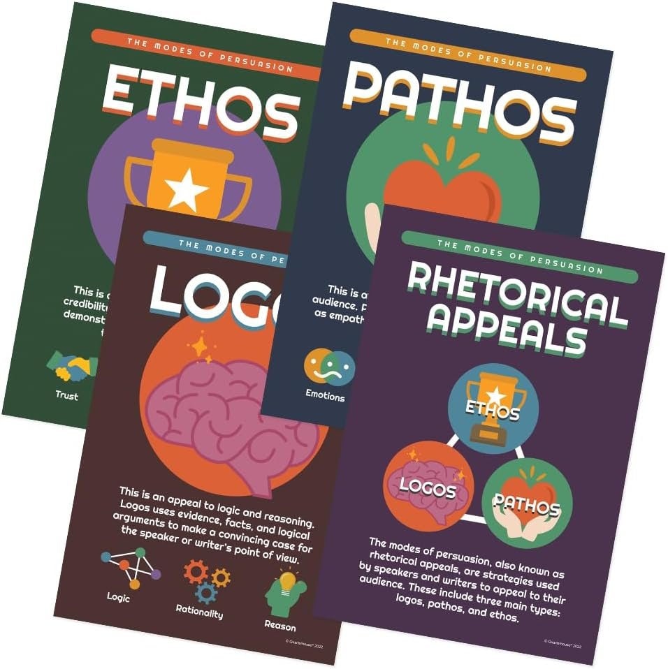 Quarterhouse Logos, Pathos, Ethos Poster Set, English-language Arts Classroom Learning Materials ...
