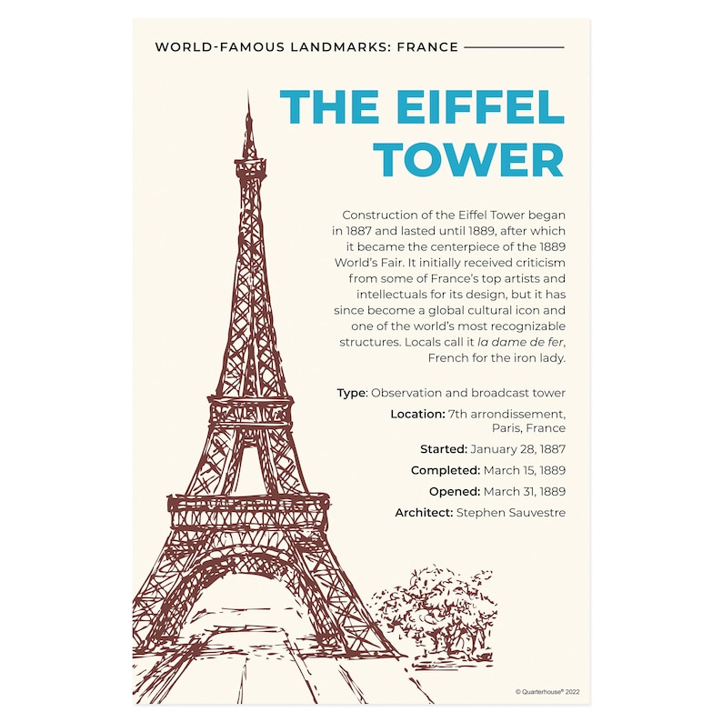 Quarterhouse Eiffel Tower Poster, Social Studies Classroom Materials ...