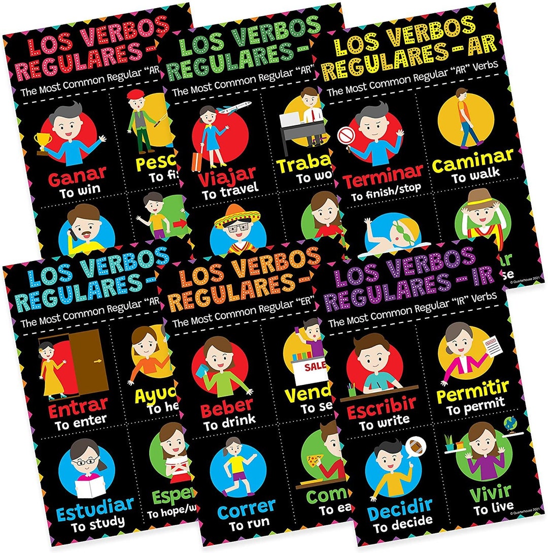 Quarterhouse Spanish Most Common Regular -ar, -er, and -ir Verbs Poster ...