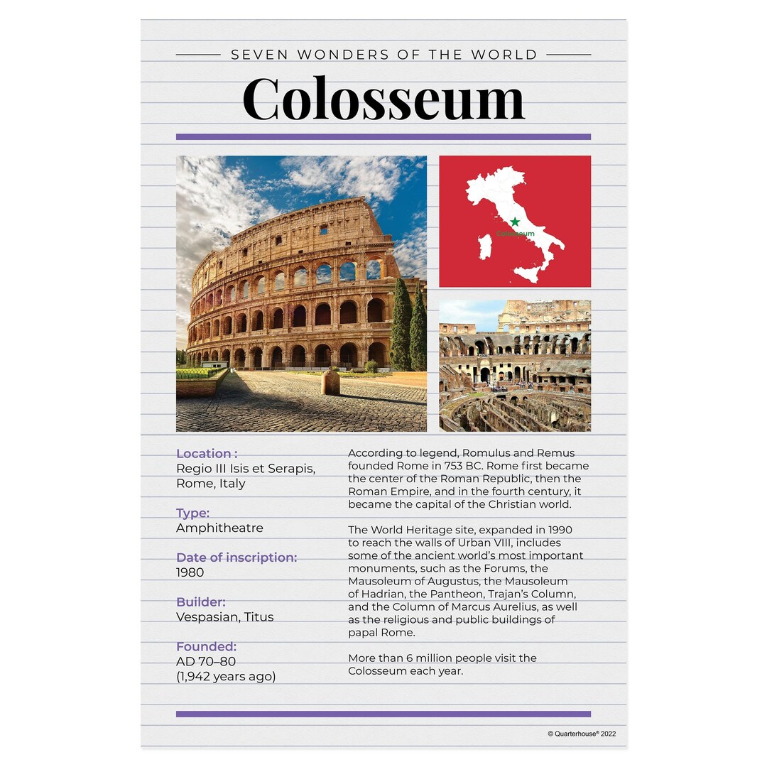 Quarterhouse 7 Wonders - Colosseum Poster, Social Studies Classroom ...