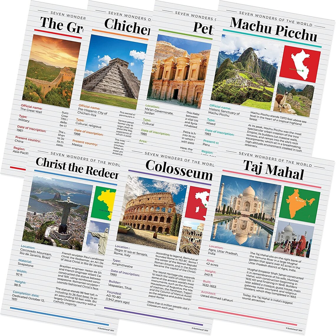 Quarterhouse 7 Wonders of the World Poster Set, Social Studies and ...
