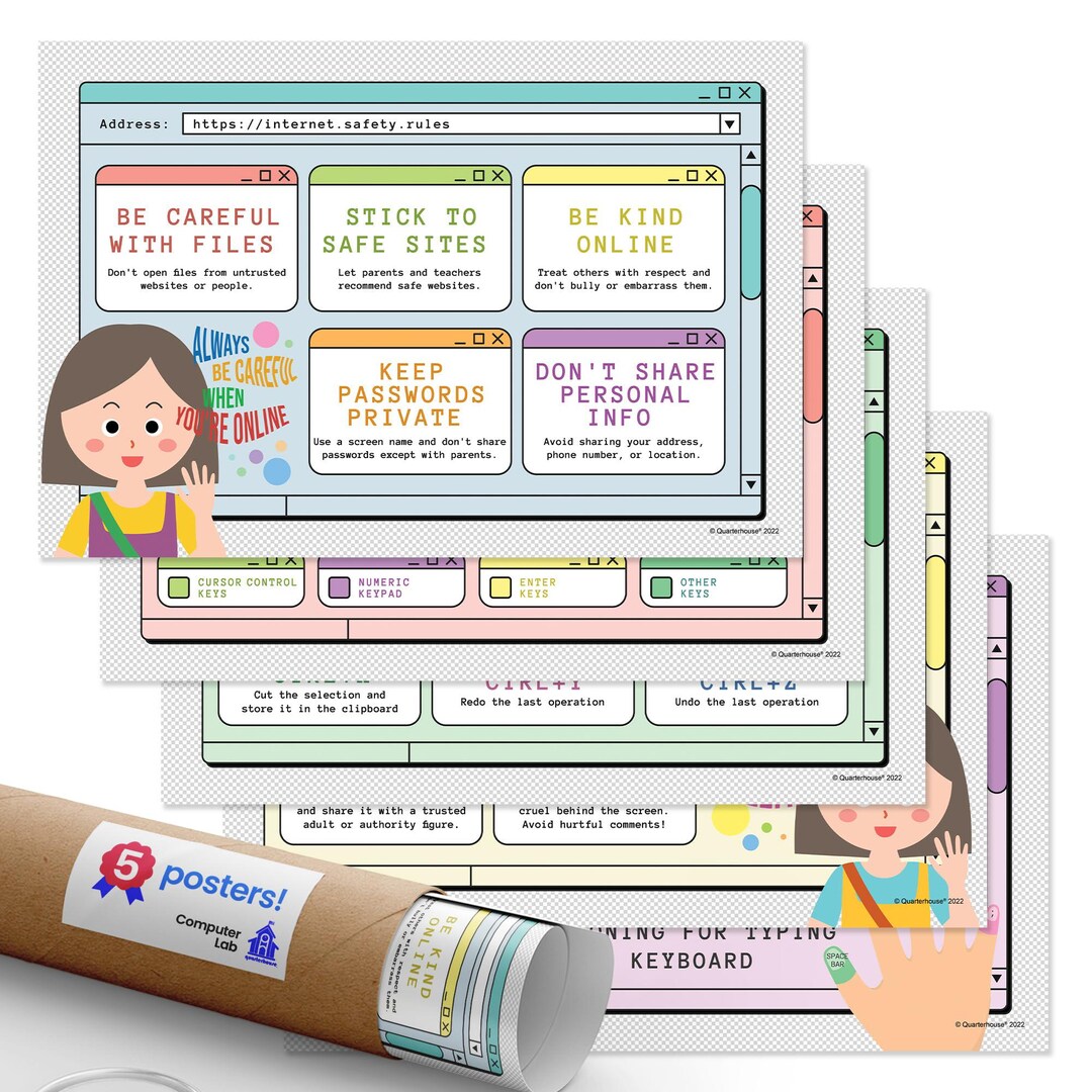 Quarterhouse Computer Lab Poster Set, STEM Classroom Learning Materials ...