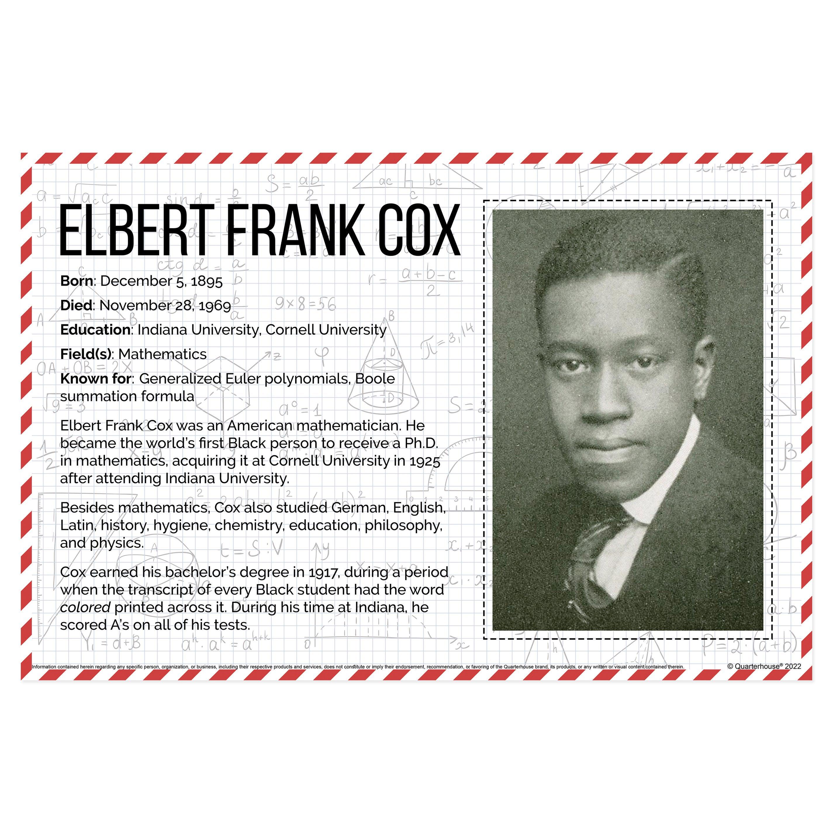Quarterhouse Black Mathematicians - Elbert Frank Cox Biographical ...
