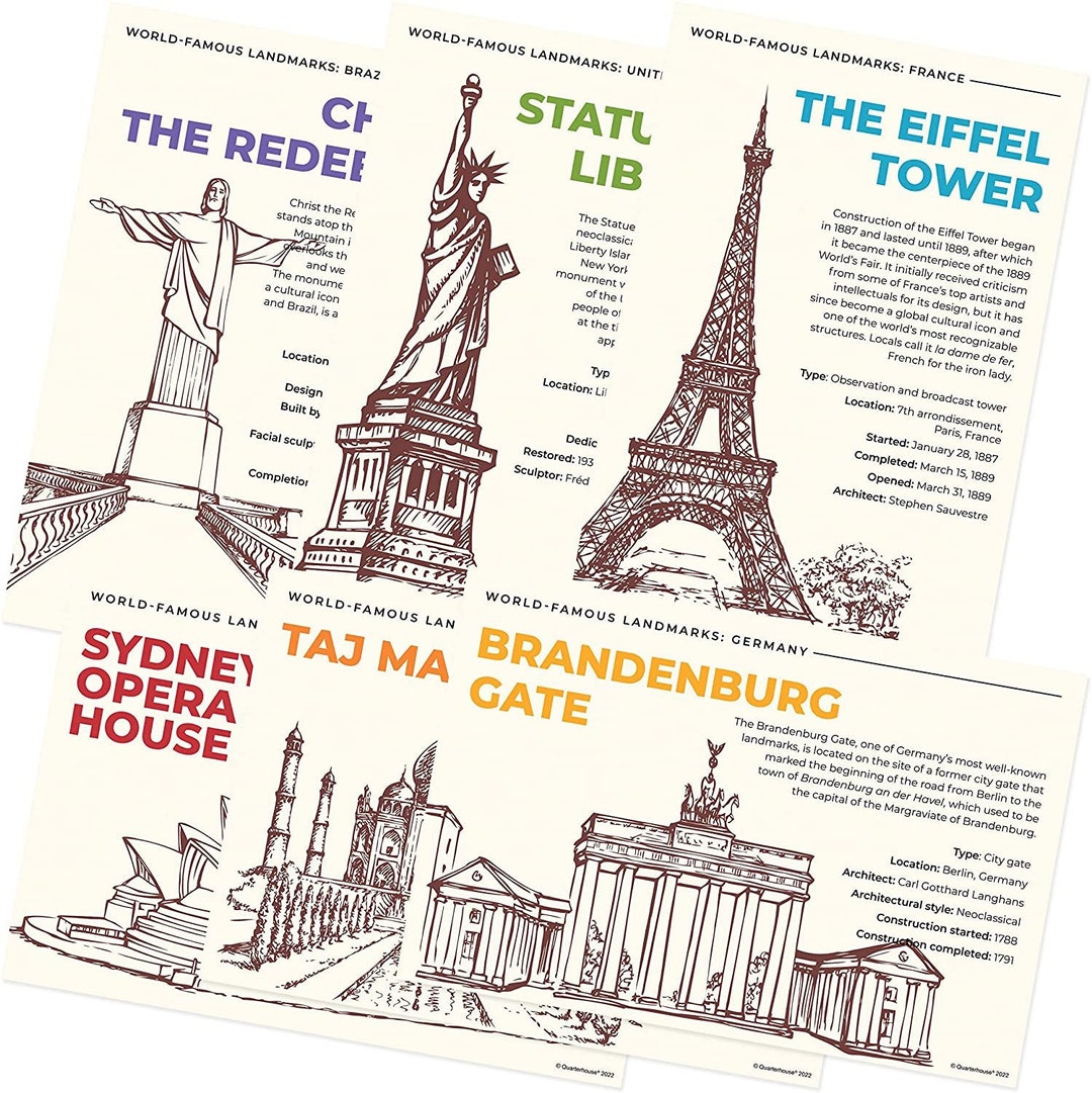 Quarterhouse Famous Landmarks of the World Poster Set, Social Studies ...