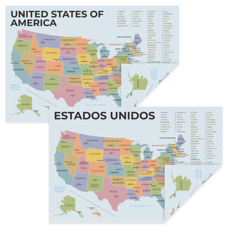 Quarterhouse English-spanish Educational Map - United States of America ...