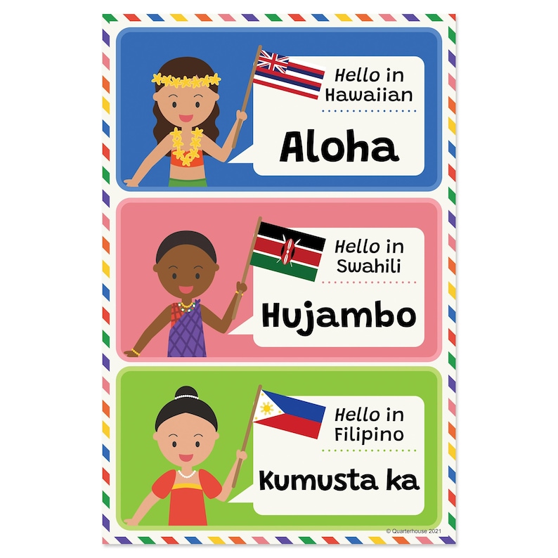 Quarterhouse Hello in Hawaiian, Swahili, and Filipino Poster, Foreign ...