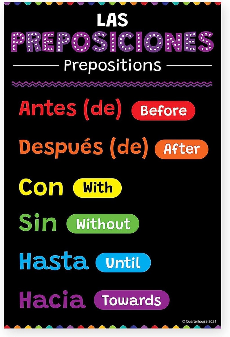 Quarterhouse Spanish Prepositions Poster Set, Spanish - ESL Classroom ...