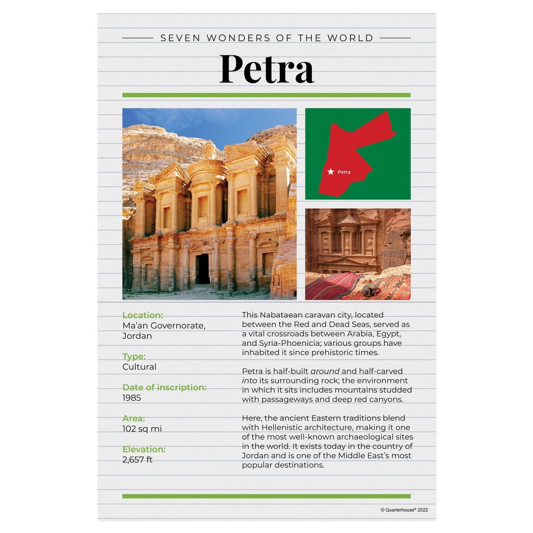 Quarterhouse 7 Wonders - Petra Poster, Social Studies Classroom ...