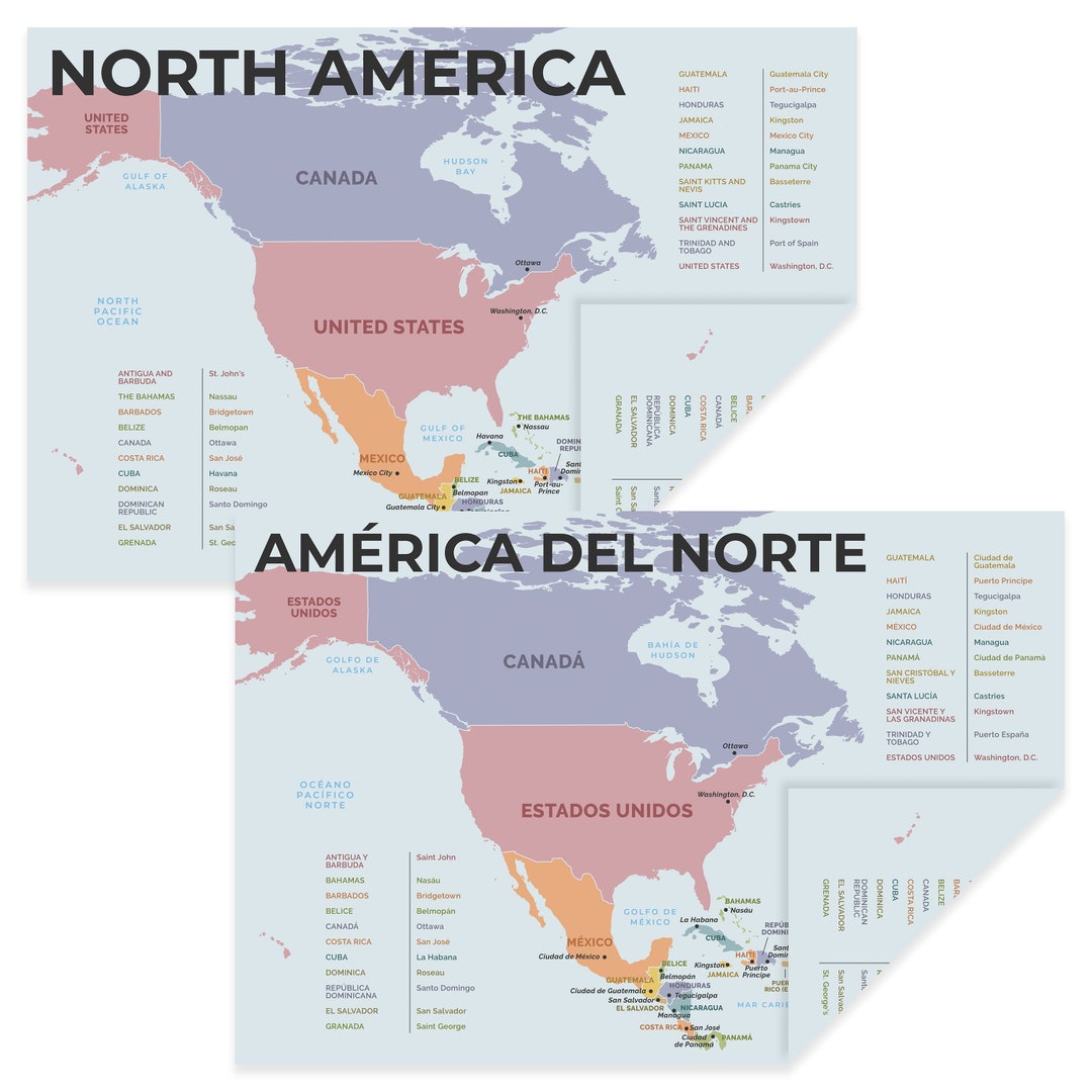 Quarterhouse English-spanish Educational Map - North America (américa ...