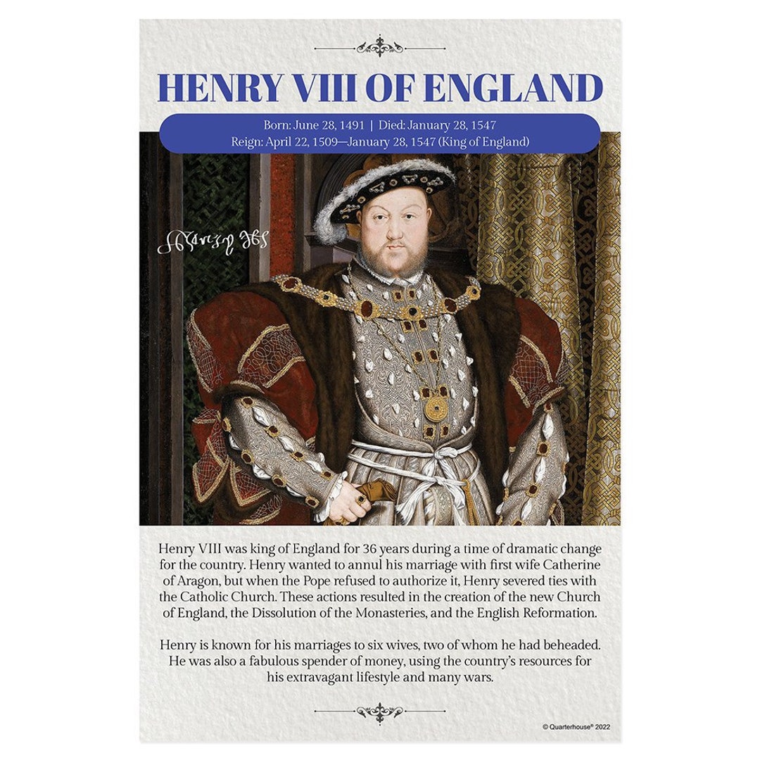 Quarterhouse Henry VIII of England Biographical Poster, Social Studies ...