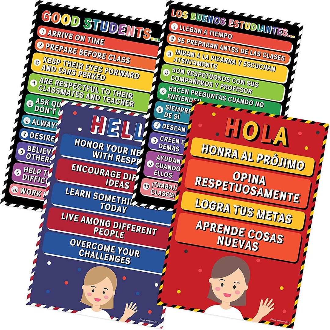 Quarterhouse Classroom Rules - English/spanish Poster Set, Elementary ...