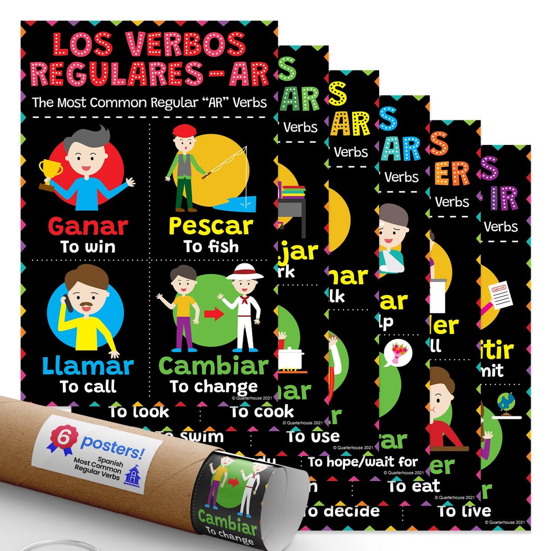 Quarterhouse Spanish Most Common Regular -ar, -er, and -ir Verbs Poster ...