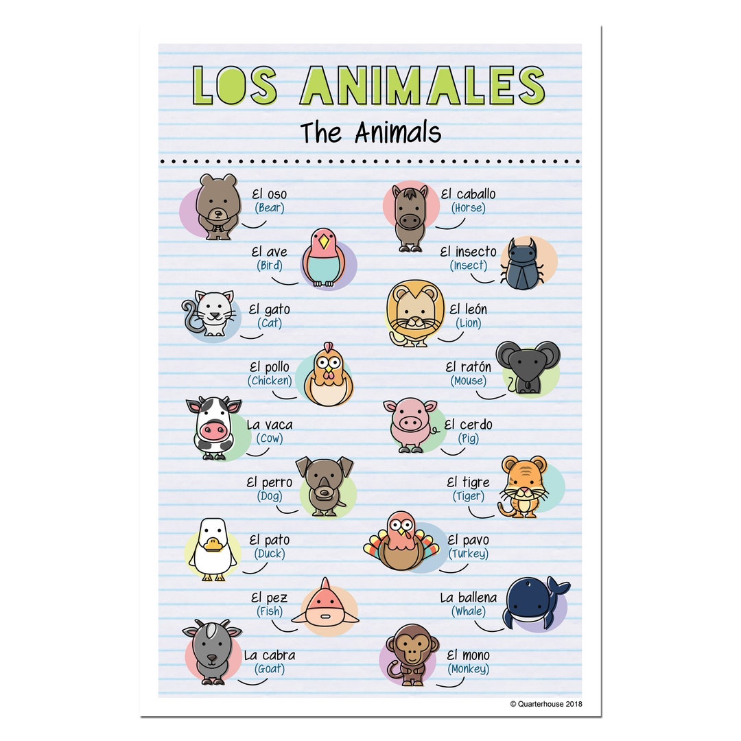 Quarterhouse Spanish Vocabulary - Animals Poster, Spanish and ESL ...