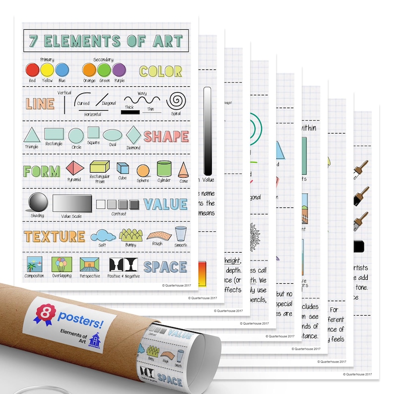 Quarterhouse Elements of Art Poster Set, Art Classroom Learning ...