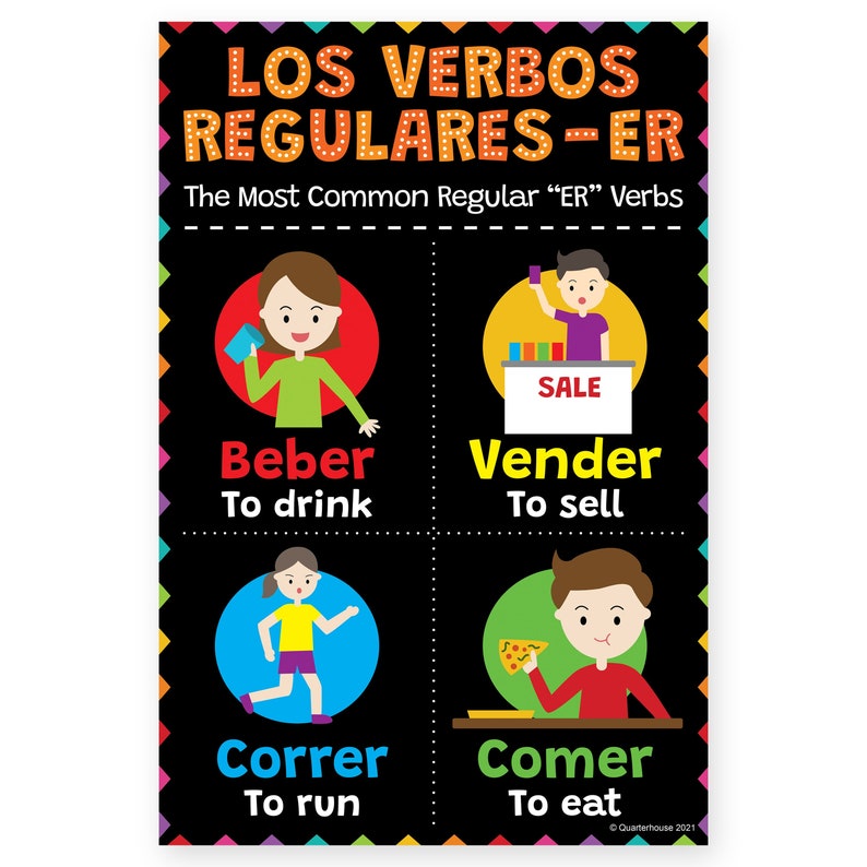 Quarterhouse Most Common Spanish Regular ER Verbs Poster, Spanish and ...