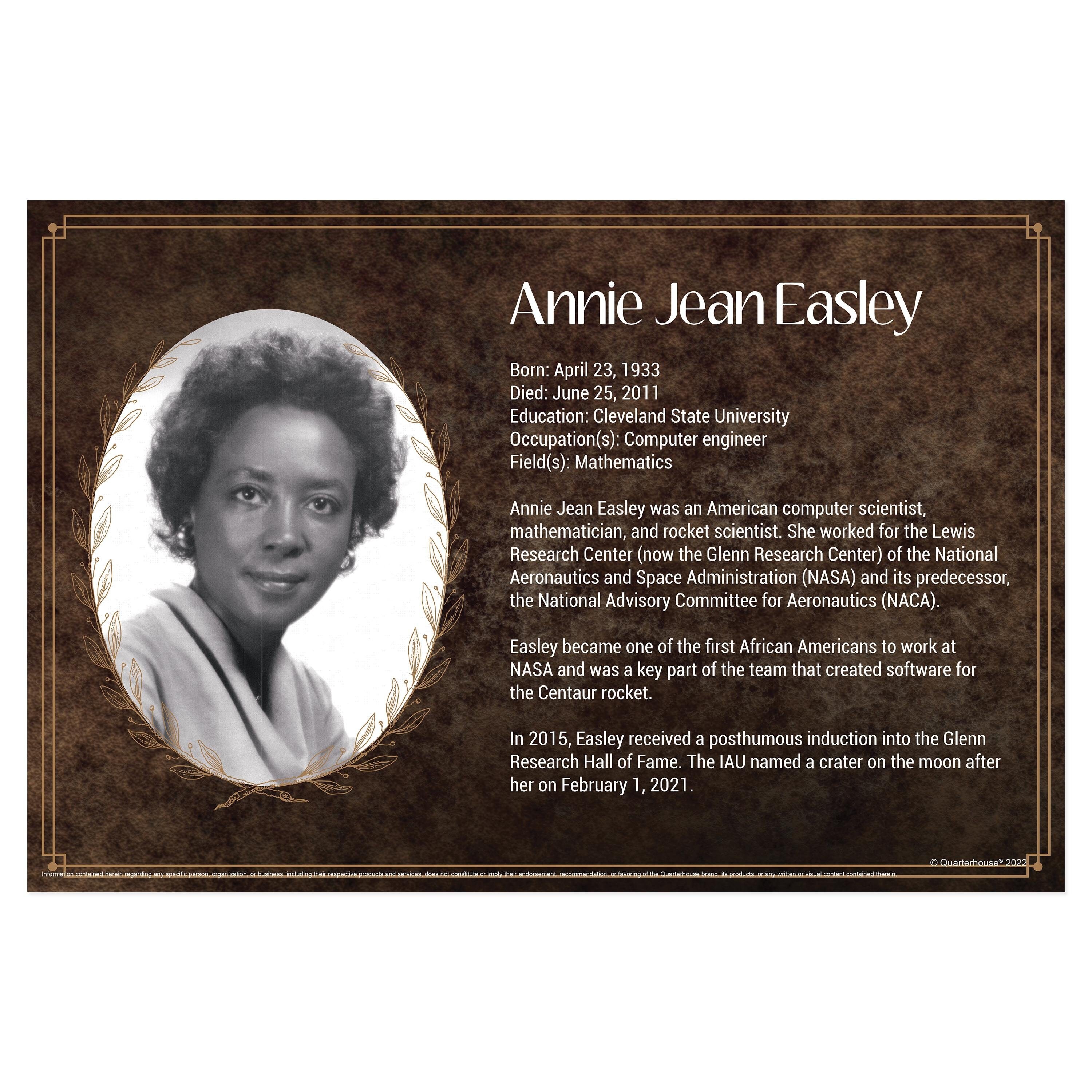 Quarterhouse Black Scientists - Annie Jean Easley Biographical Poster ...