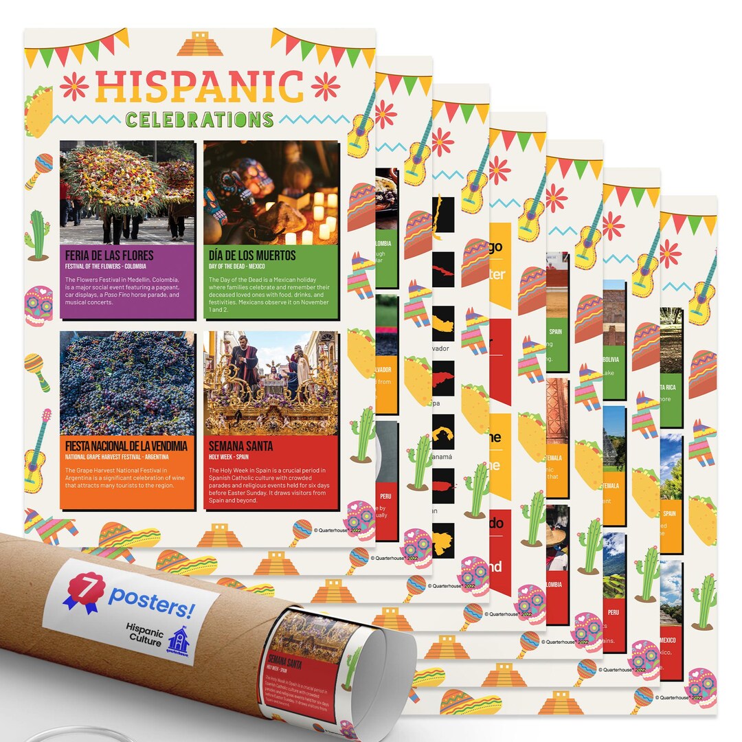 Quarterhouse Hispanic Culture Poster Set, Spanish - ESL Classroom ...
