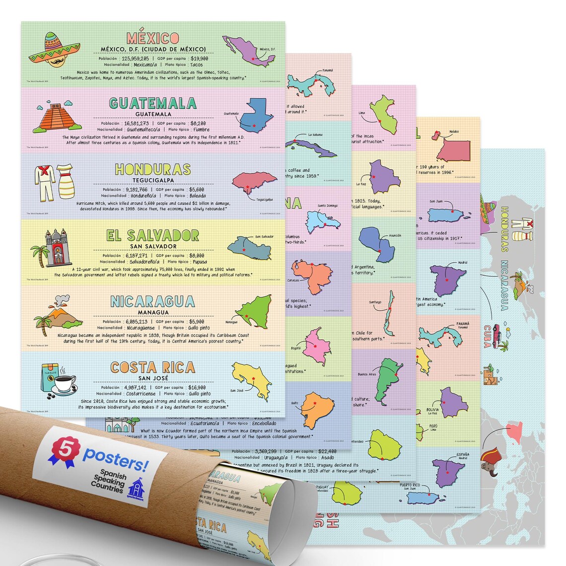 Quarterhouse Spanish-speaking Countries (with Map) Poster Set for the ...