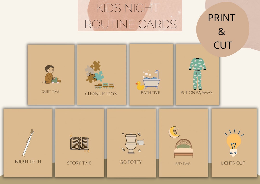 Printable Kids Night Routine Cards, Digital Routine Cards, Daily Rhythm ...
