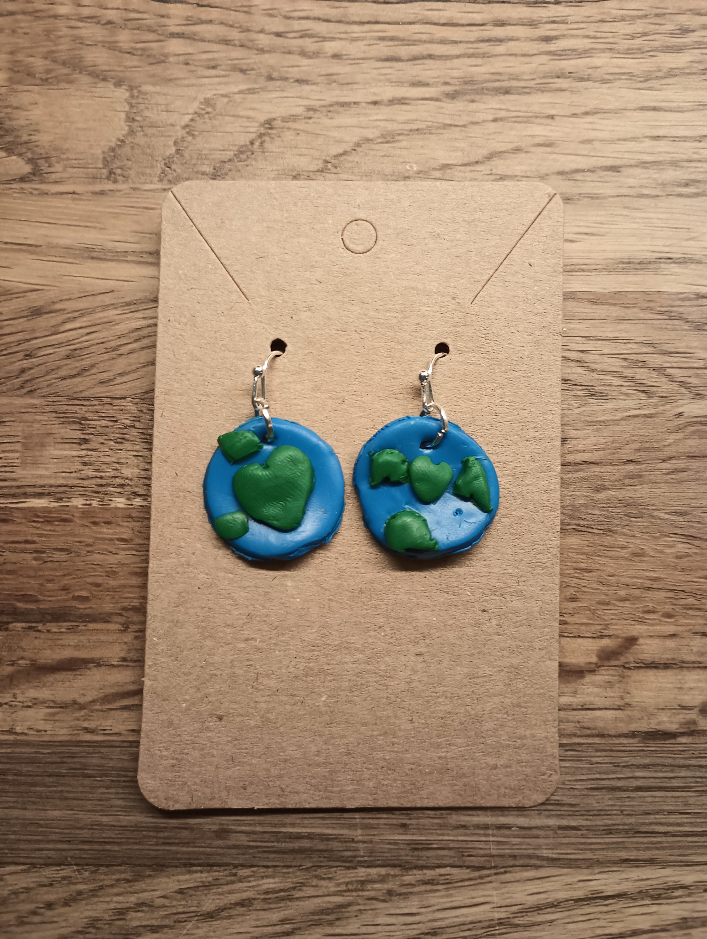 Heart Earth Planet Blue Green Polymer Clay Drop Earrings - Etsy