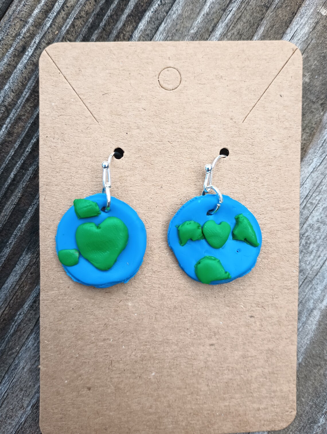 Heart Earth Planet Blue Green Polymer Clay Drop Earrings - Etsy
