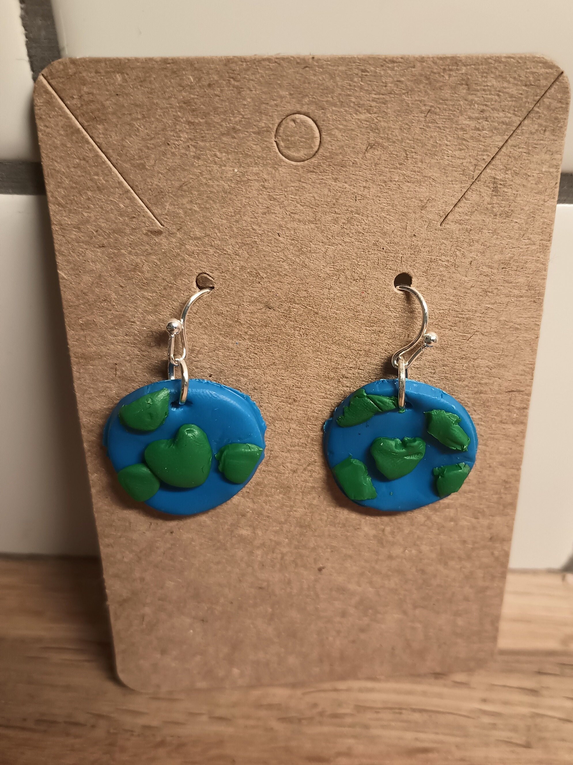 Heart Earth Planet Blue Green Polymer Clay Drop Earrings - Etsy