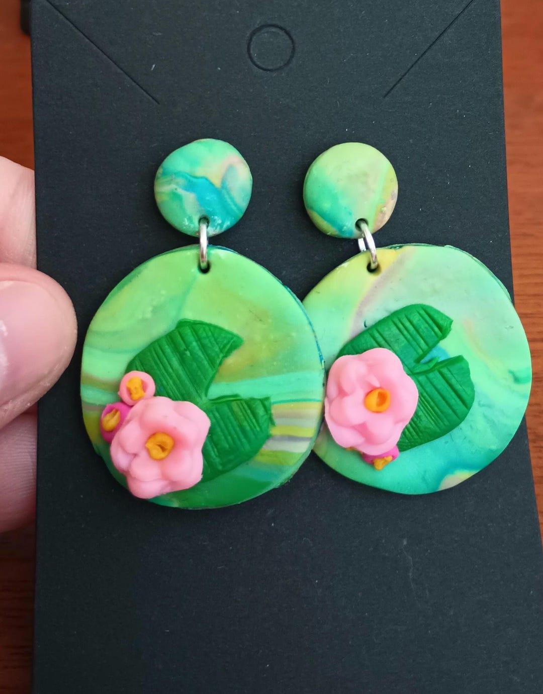 Handmade Artisan Jewelry Polymer Clay Drop Earrings – Pink Flower, Lily ...