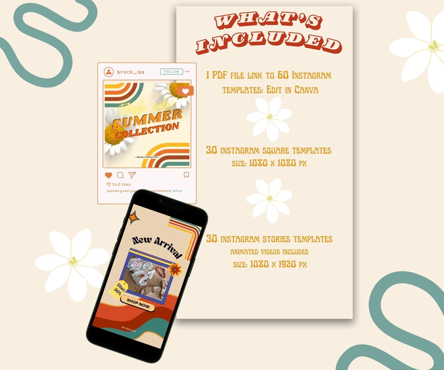 60 Colorful Retro Instagram Templates- Retro Core Aesthetic- Instagram ...