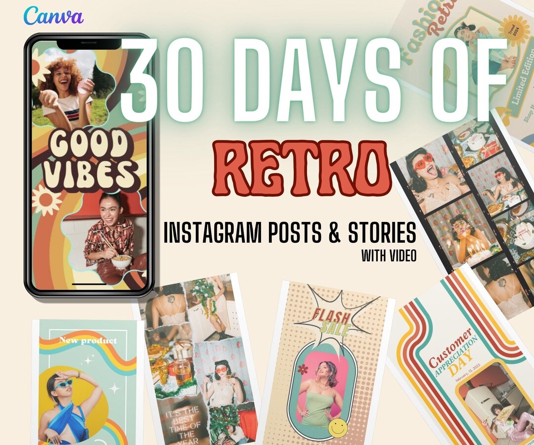 60 Colorful Retro Instagram Templates- Retro Core Aesthetic- Instagram ...