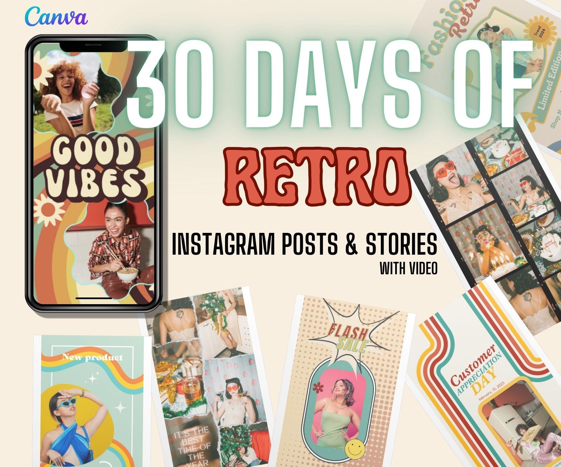 60 Colorful Retro Instagram Templates- Retro Core Aesthetic- Instagram ...