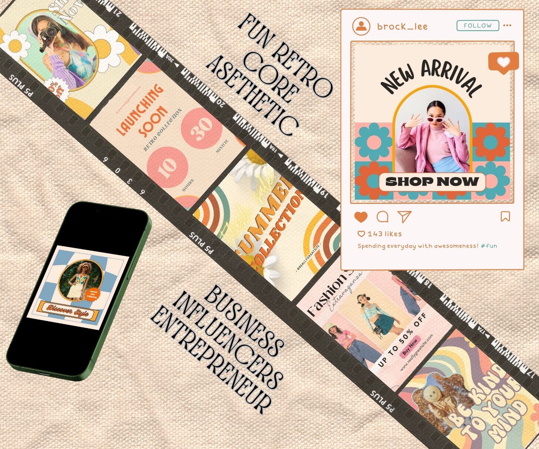 60 Colorful Retro Instagram Templates- Retro Core Aesthetic- Instagram ...