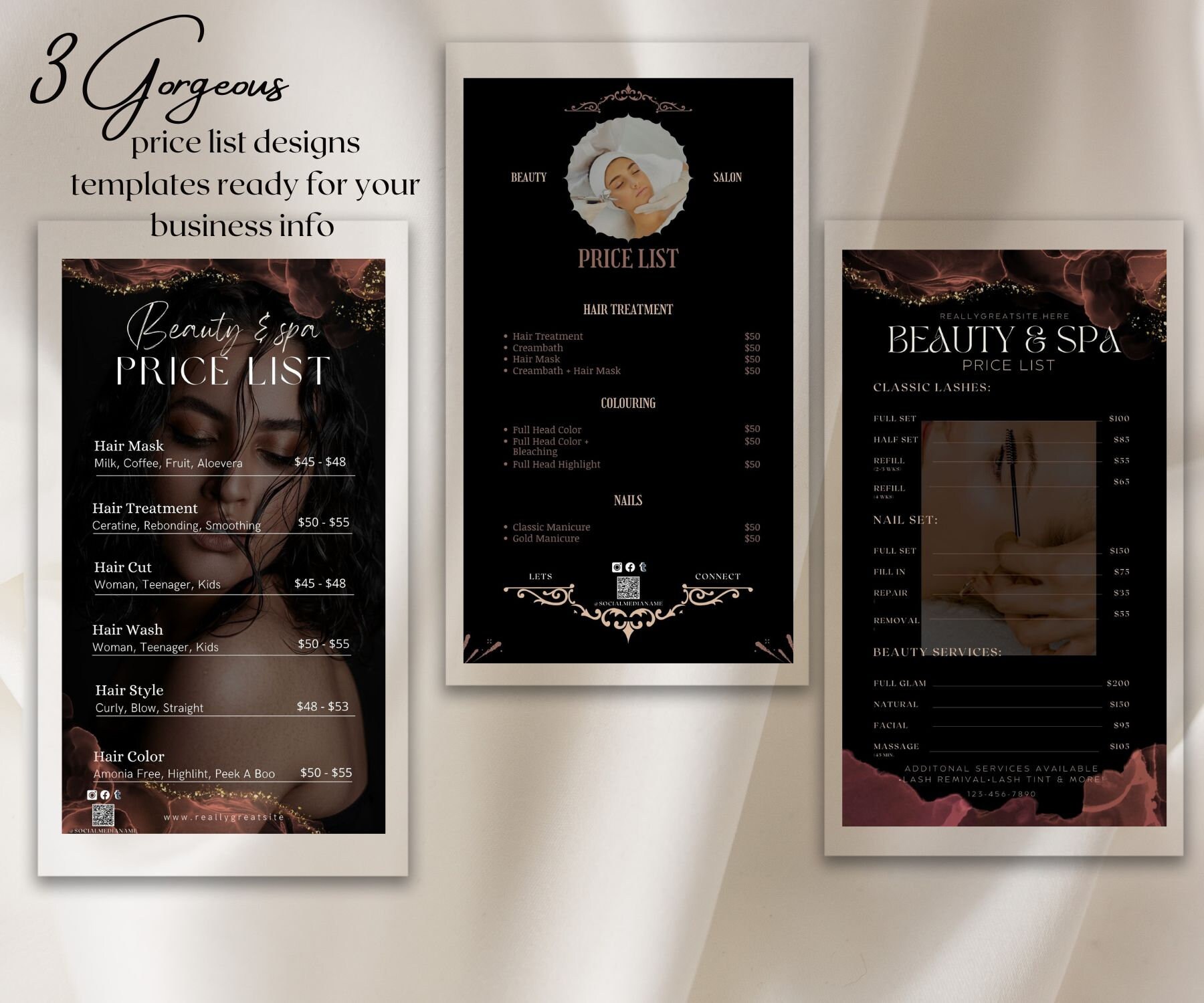 Price List Template, Editable Price List Template Canva, Beauty Salon ...
