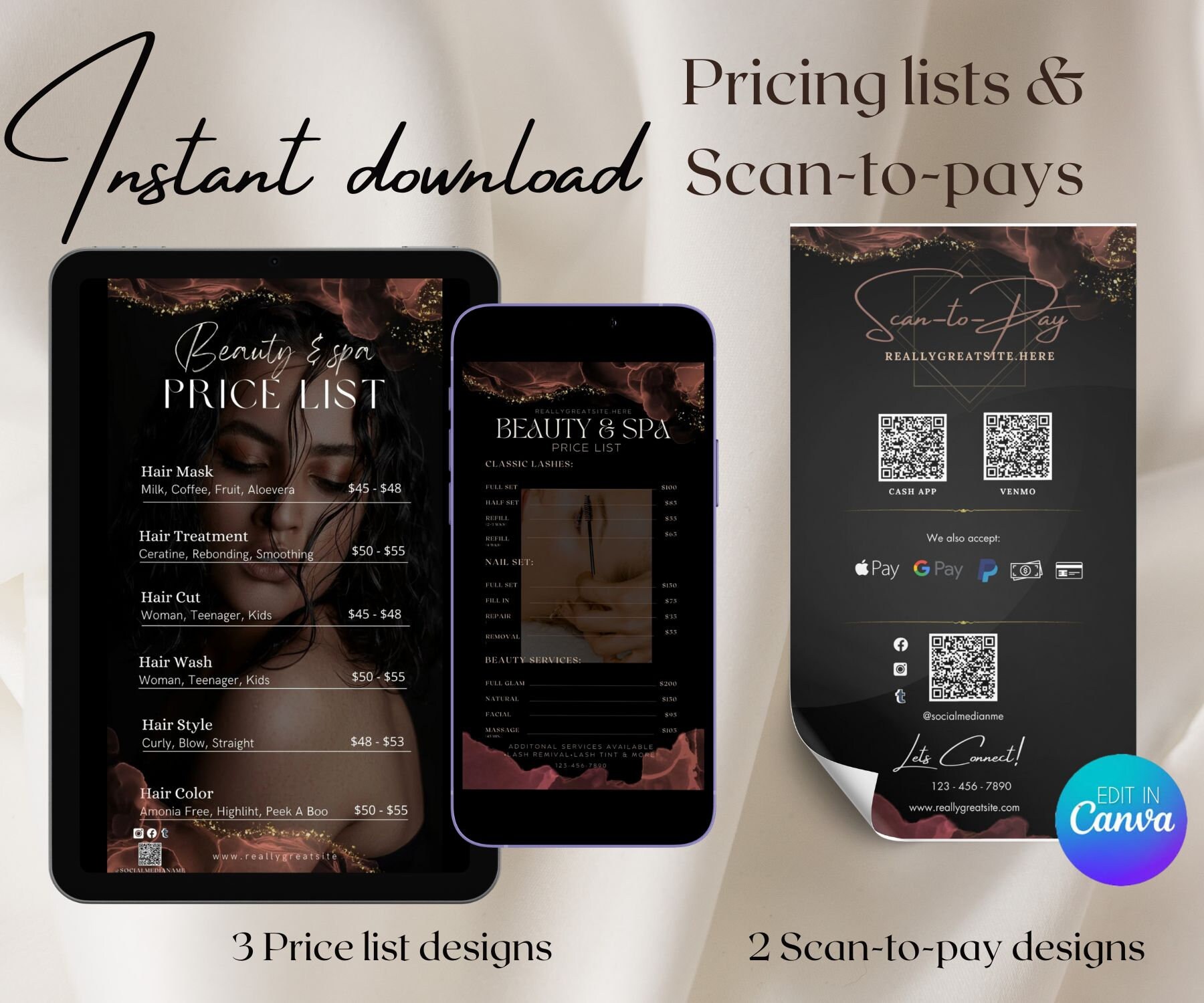 Price List Template, Editable Price List Template Canva, Beauty Salon ...