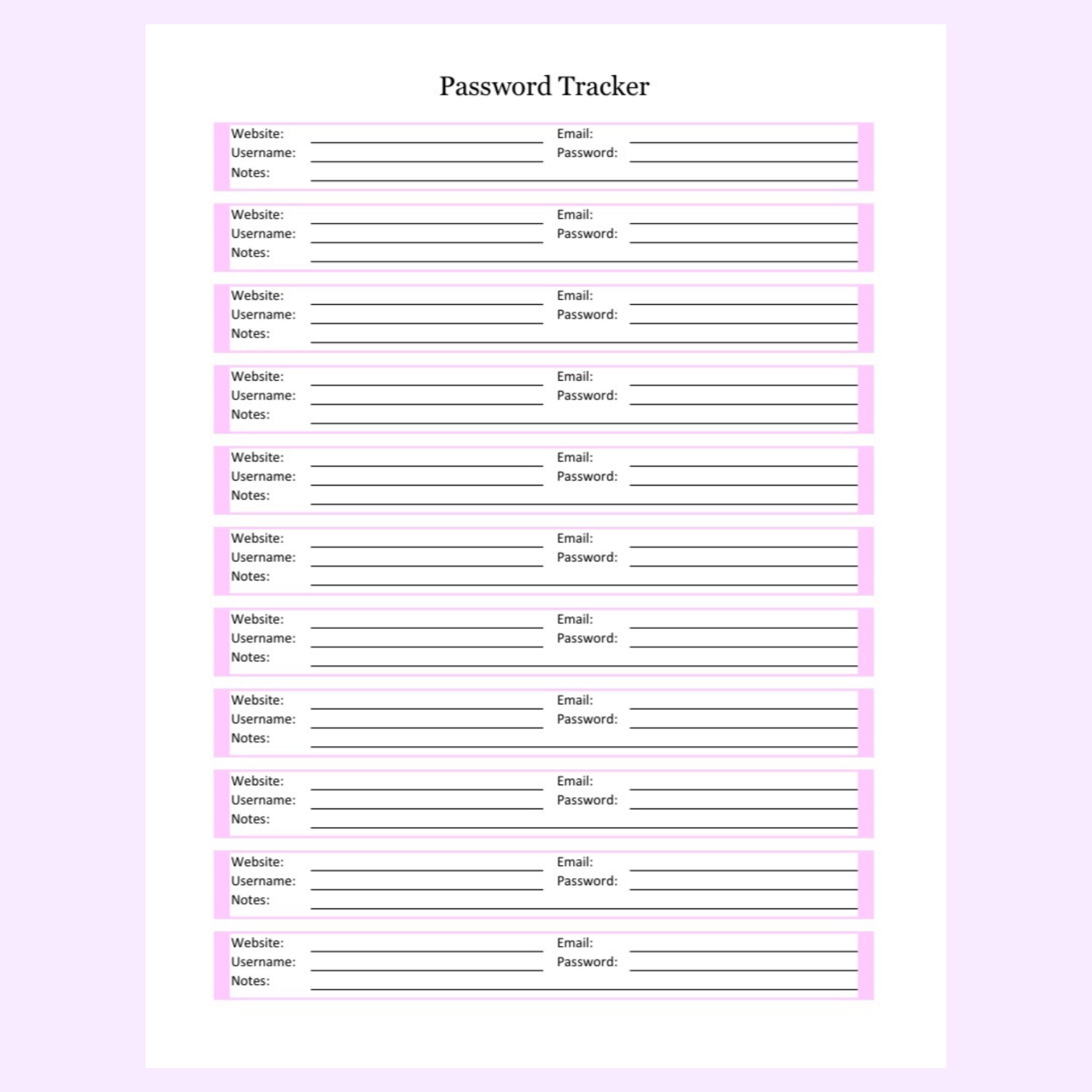 Password Tracker Printable - Etsy