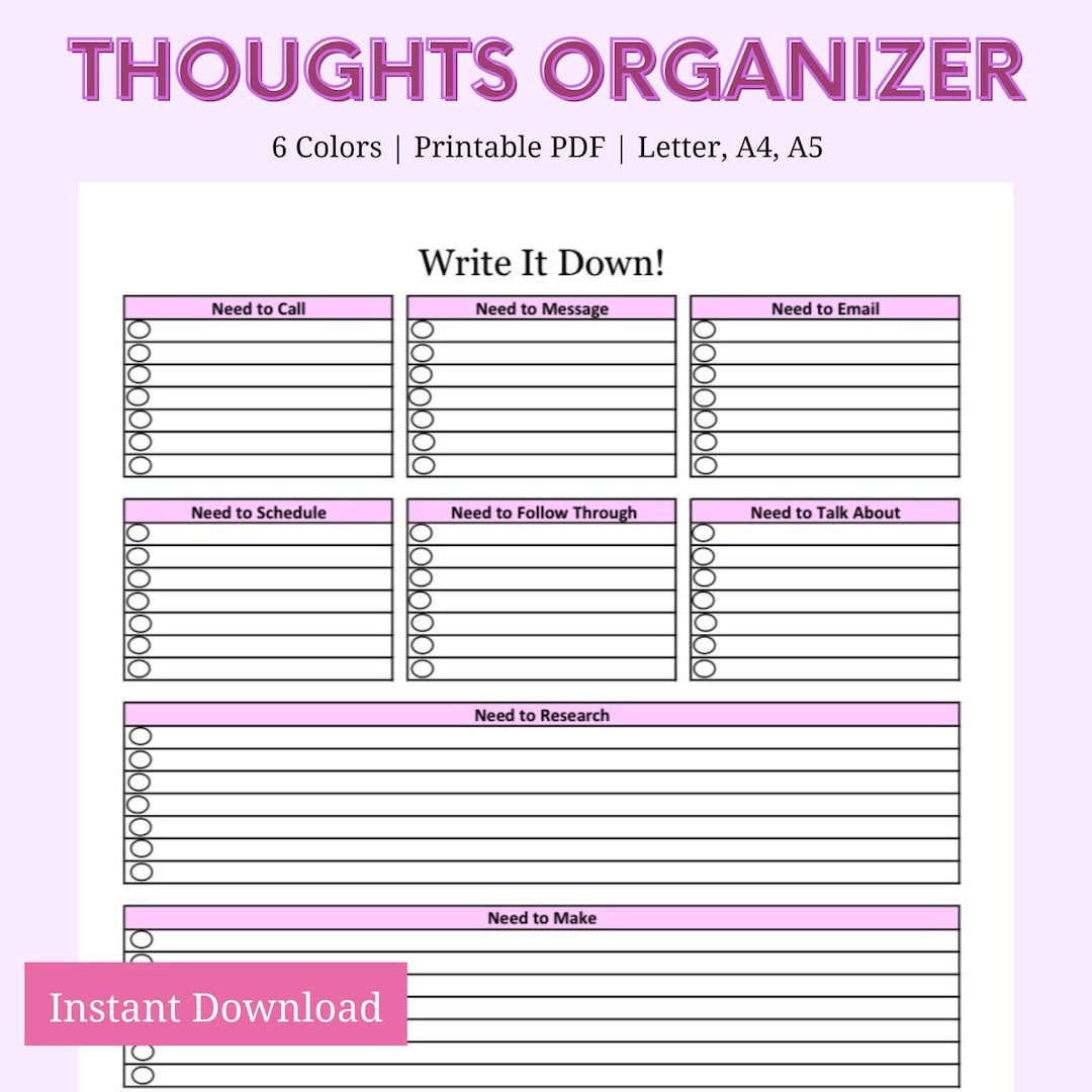 Thoughts Organizer Printable - Etsy