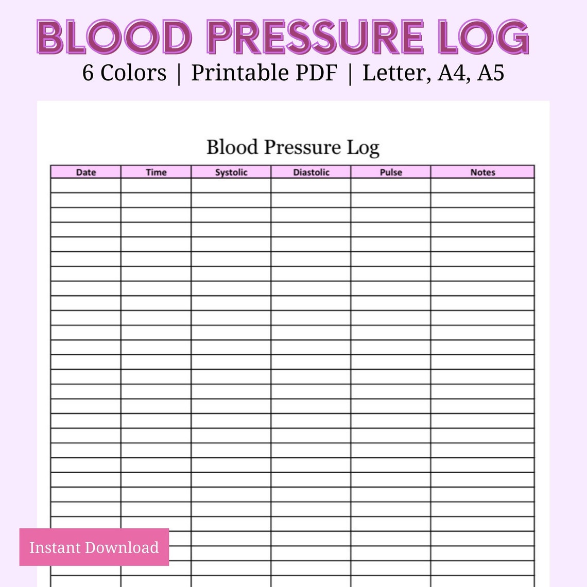 Blood Pressure Log Printable - Etsy