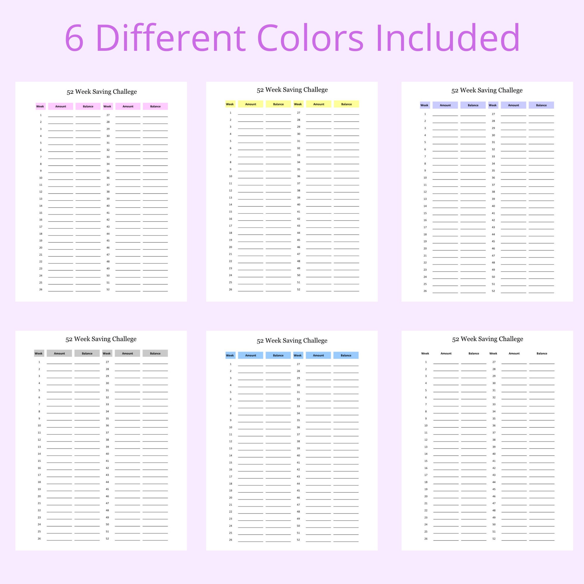 52 Week Saving Challenge Printable - Etsy