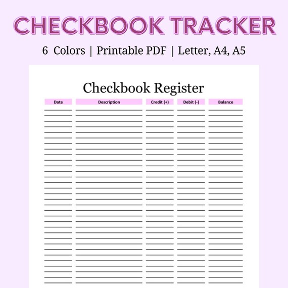 Checkbook Tracker Printable | Etsy