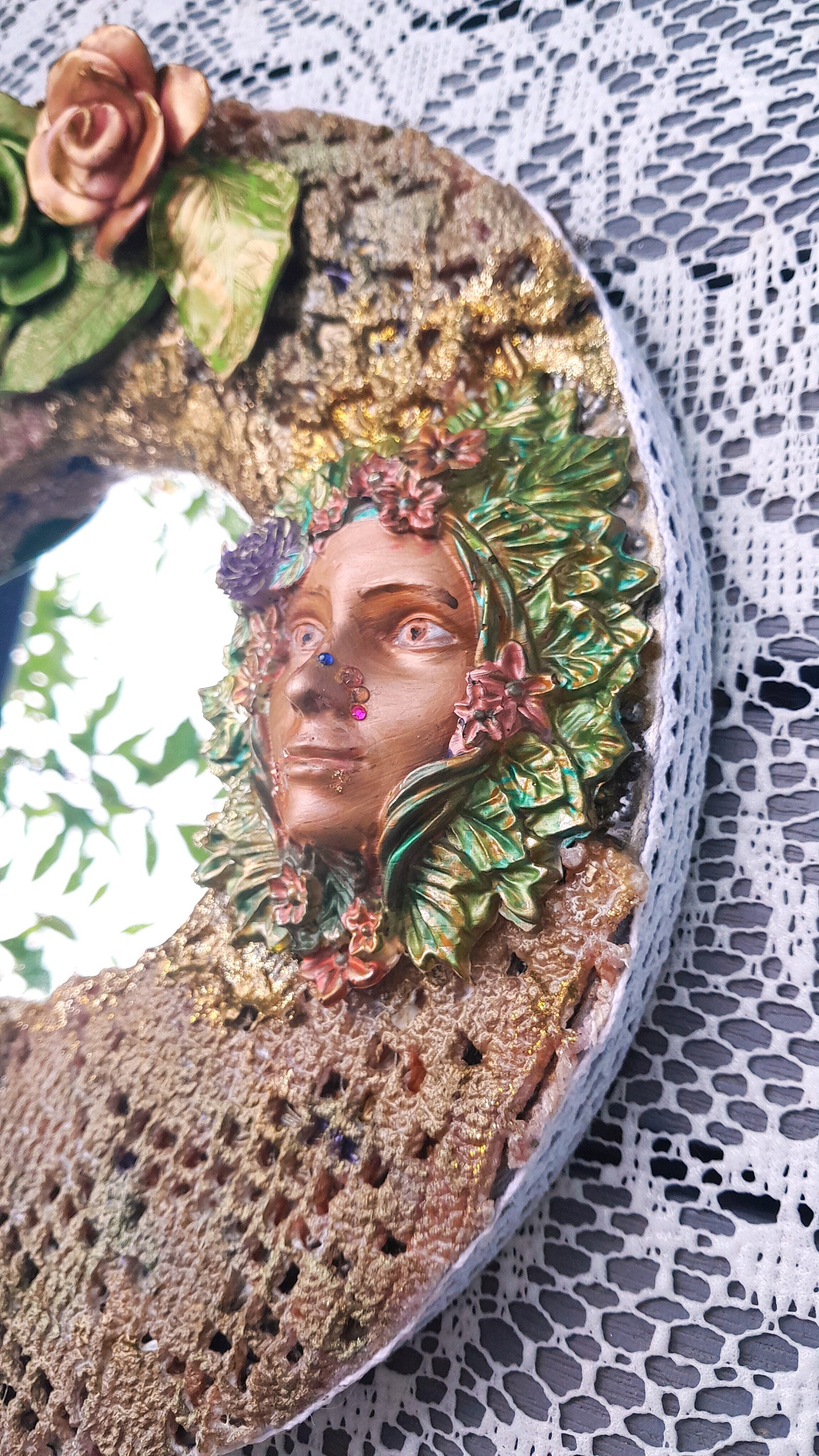 Decorated Round Mirror, Flower Mirror, Unique Piece, Love of Nature ...