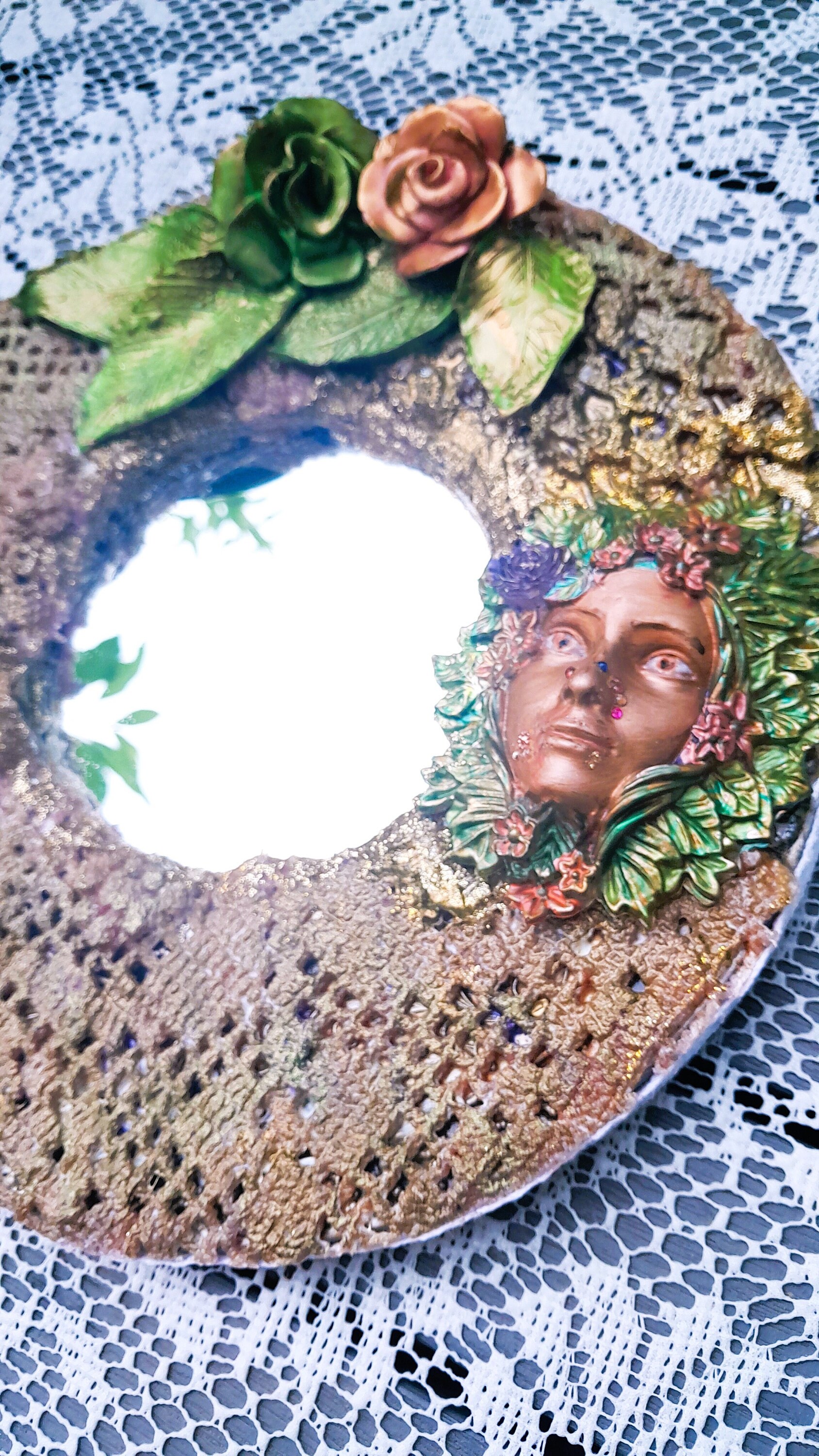 Decorated Round Mirror, Flower Mirror, Unique Piece, Love of Nature ...