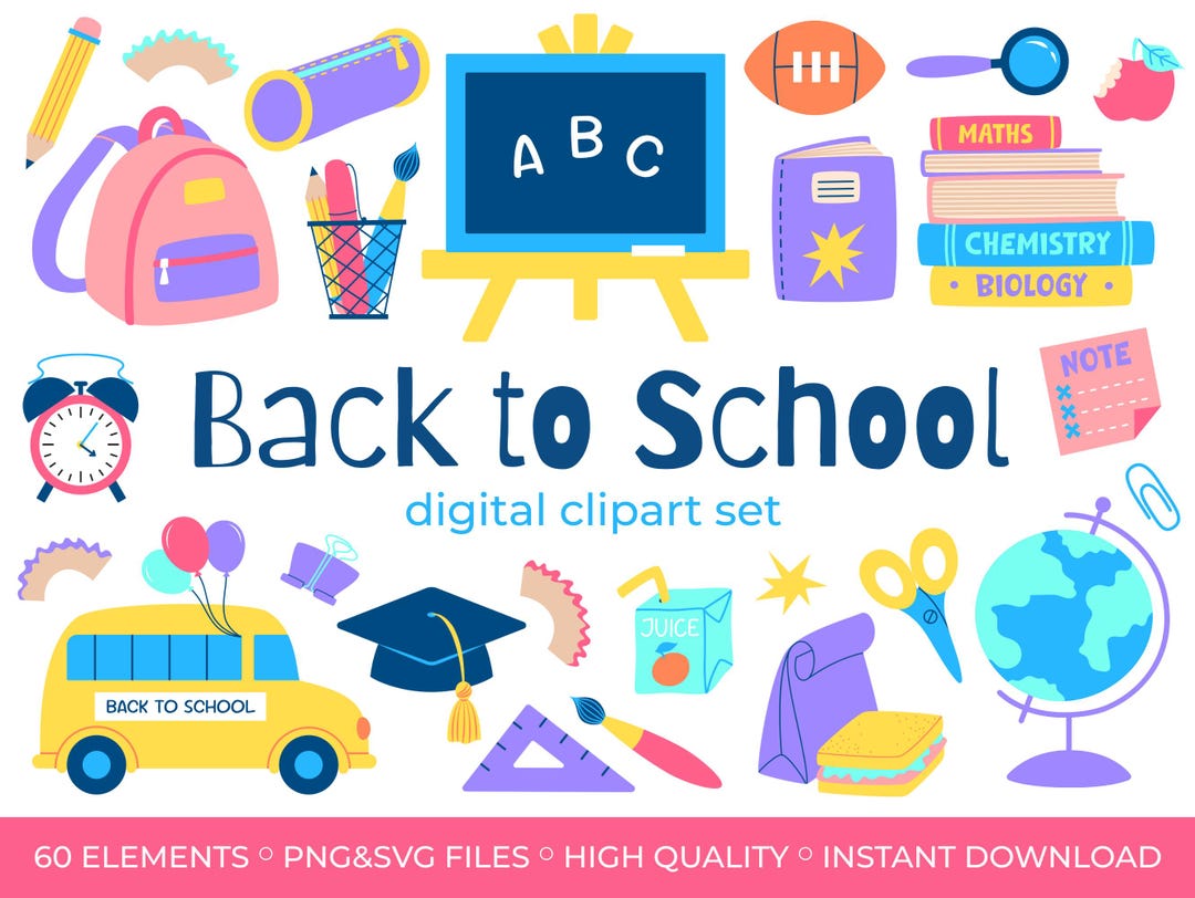Back to School Clipart Bundle: Hand Drawn Graphic Elements (PNG & SVG ...