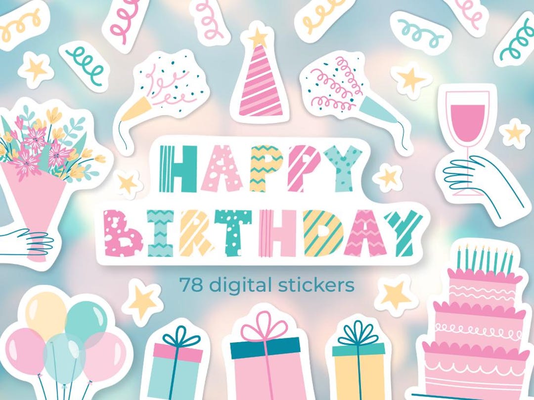 Happy Birthday Digital Stickers | Planner, Journal (PDF) - Etsy Australia
